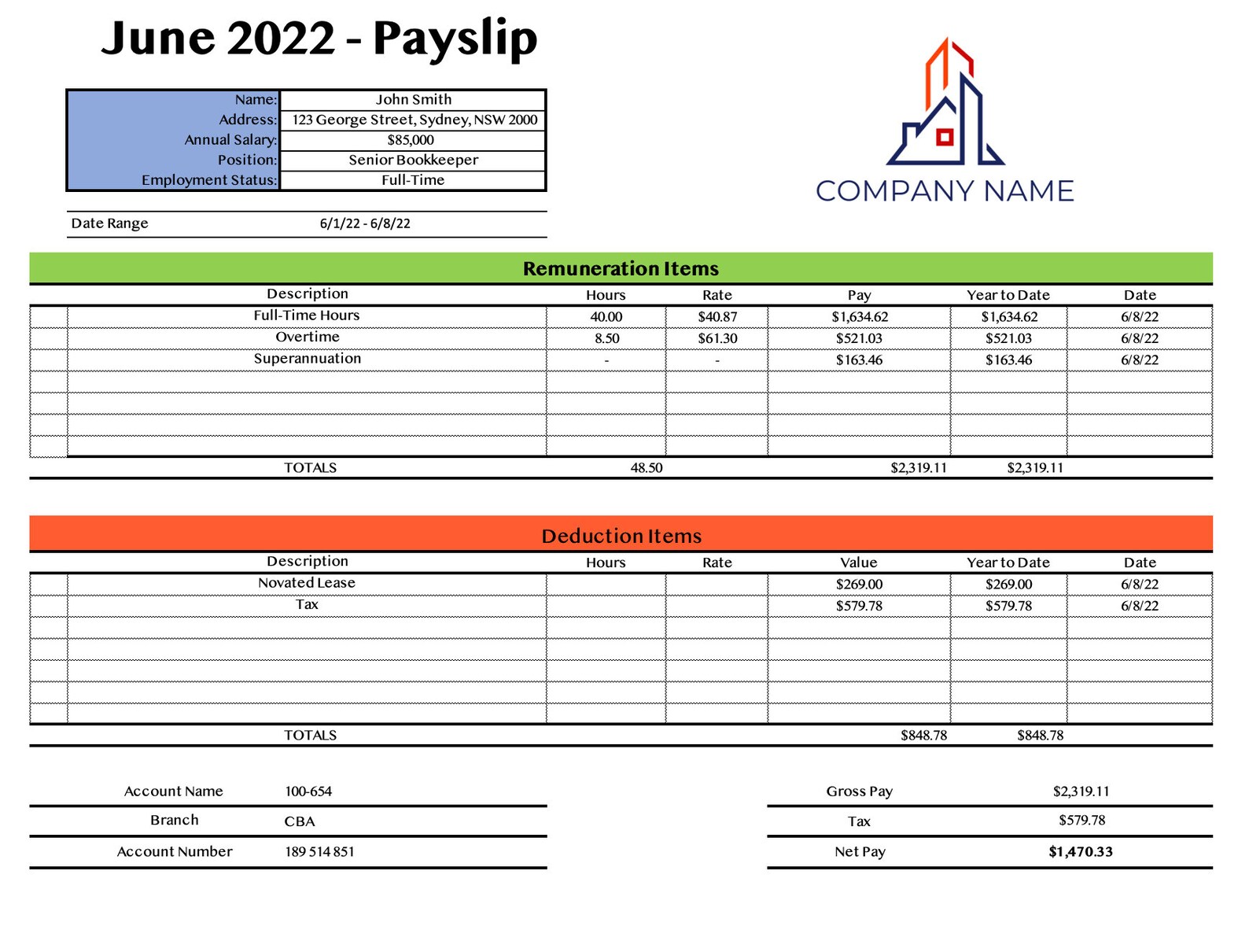 Payroll Template, Paystub Spreadsheet, Printable and Editable, Excel - Etsy
