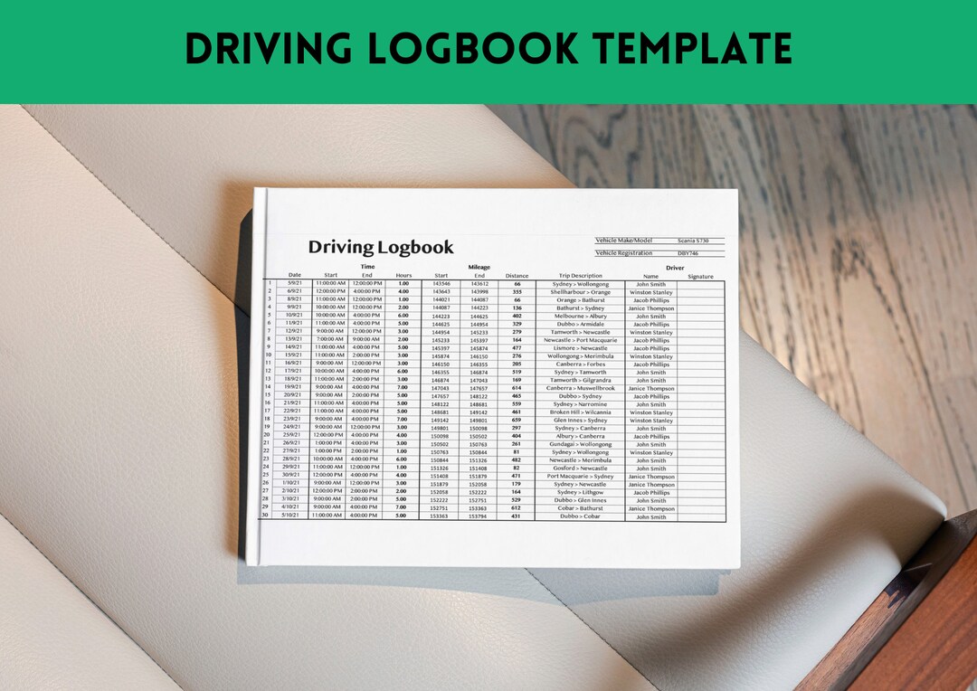 Driver Logbook for Excel, Time and Mileage Tracking, Maintenance Record ...