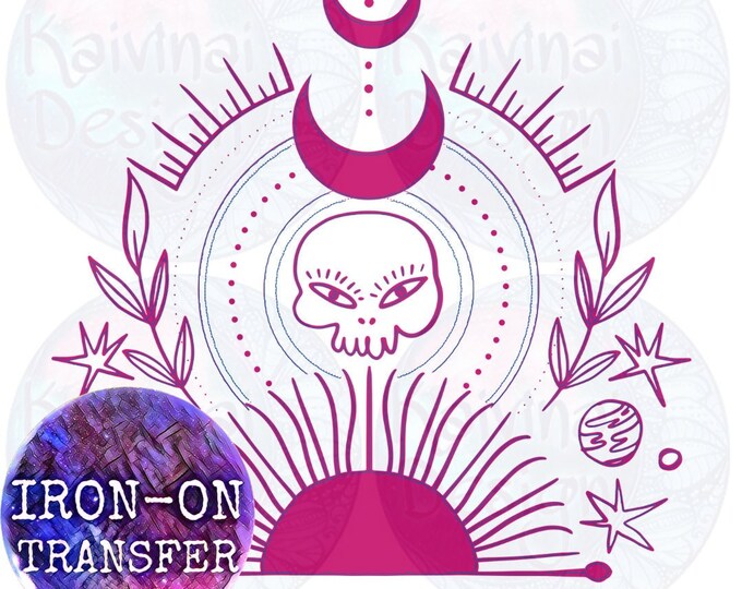 Mystical Skull and Crescent Moon Iron-on Embroidery Pattern Iron-on Embroidery Pattern for ...