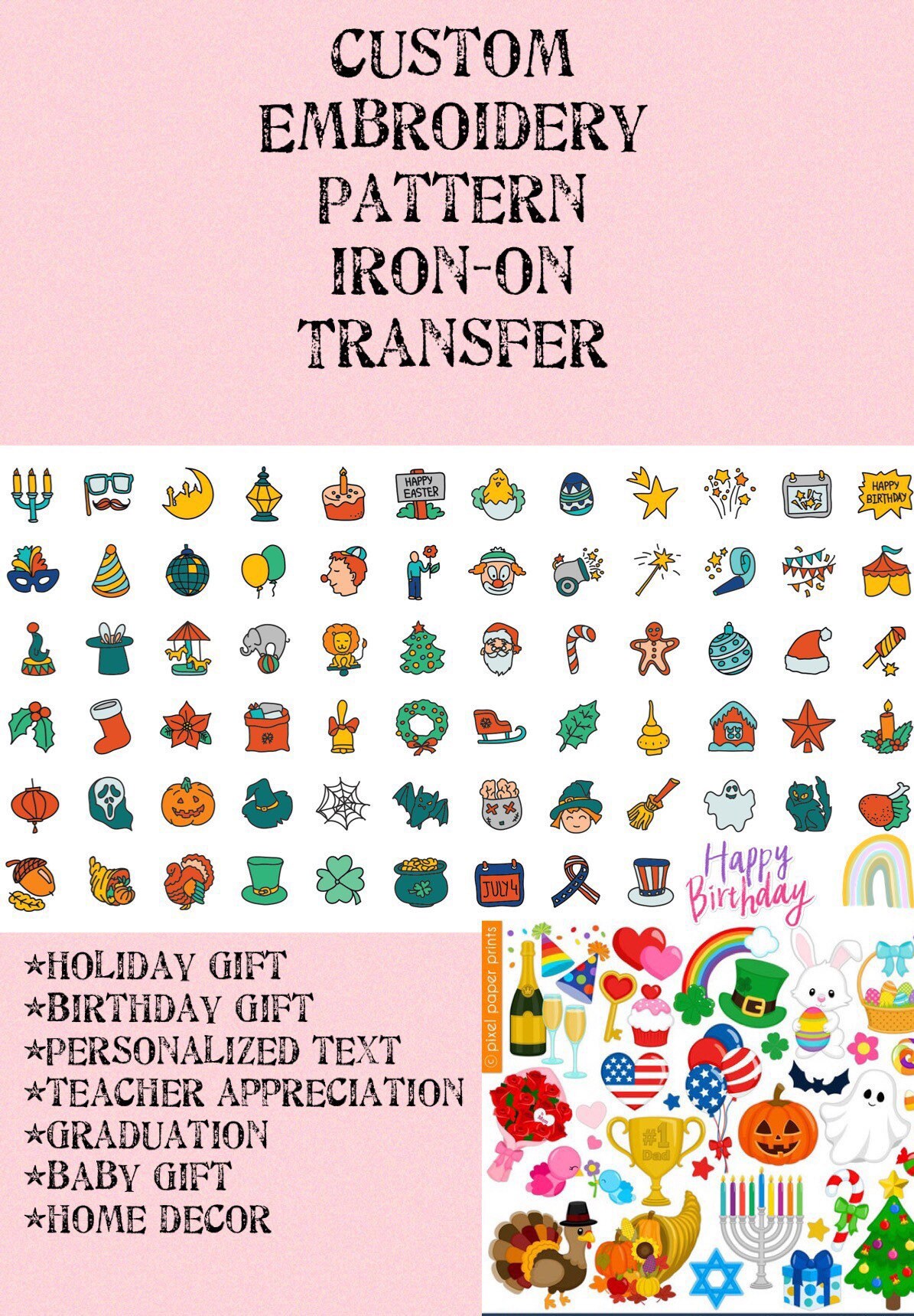 CUSTOM ORDER Iron-on Transfer for Embroidery handmade - Etsy