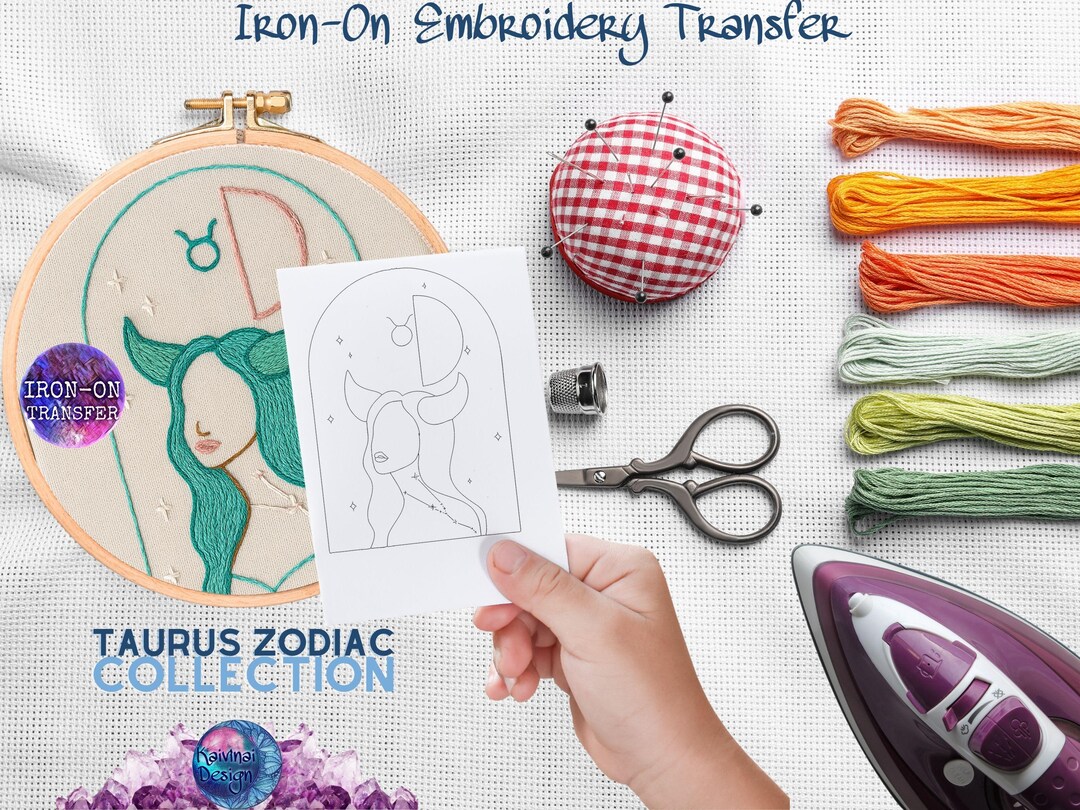 Taurus Zodiac Iron-on Embroidery Transfer - 8-inch Hoop - Etsy