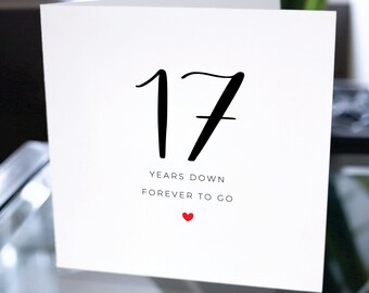 17th Anniversary Card Seventeen Years Down Forever to Go - Etsy