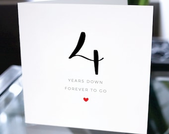 Fourth Anniversary Card Four Years Down Forever to Go 4th - Etsy