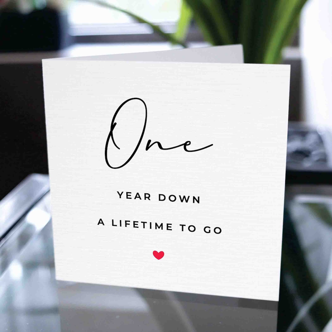 First Anniversary Card, One Year Down Forever to Go, 1st Anniversary ...