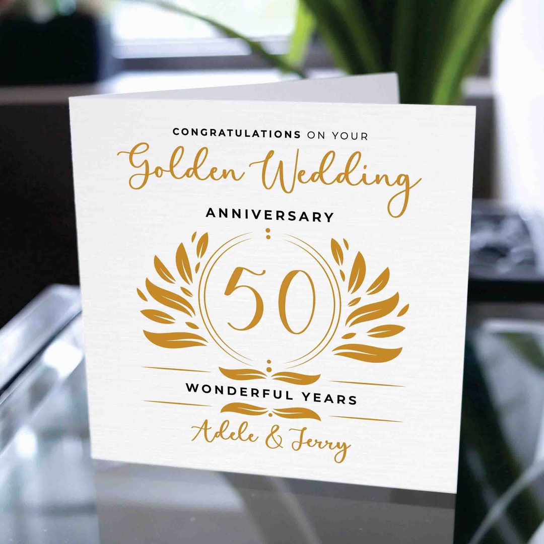 Golden Wedding Anniversary Card, Anniversary Card, Golden Wedding Gift ...