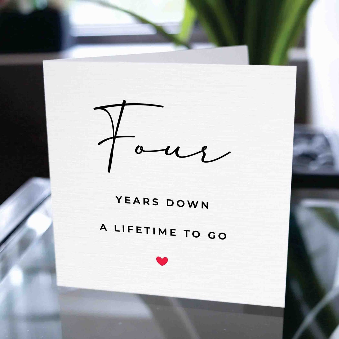 Fourth Anniversary Card, Four Years Down Forever to Go, 4th Anniversary ...