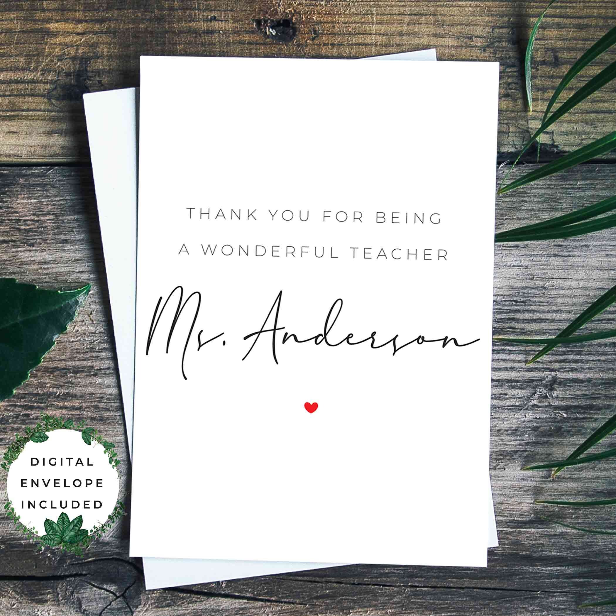 Printable Teacher Thank You Card, Custom Digital Teacher Card, Teacher ...