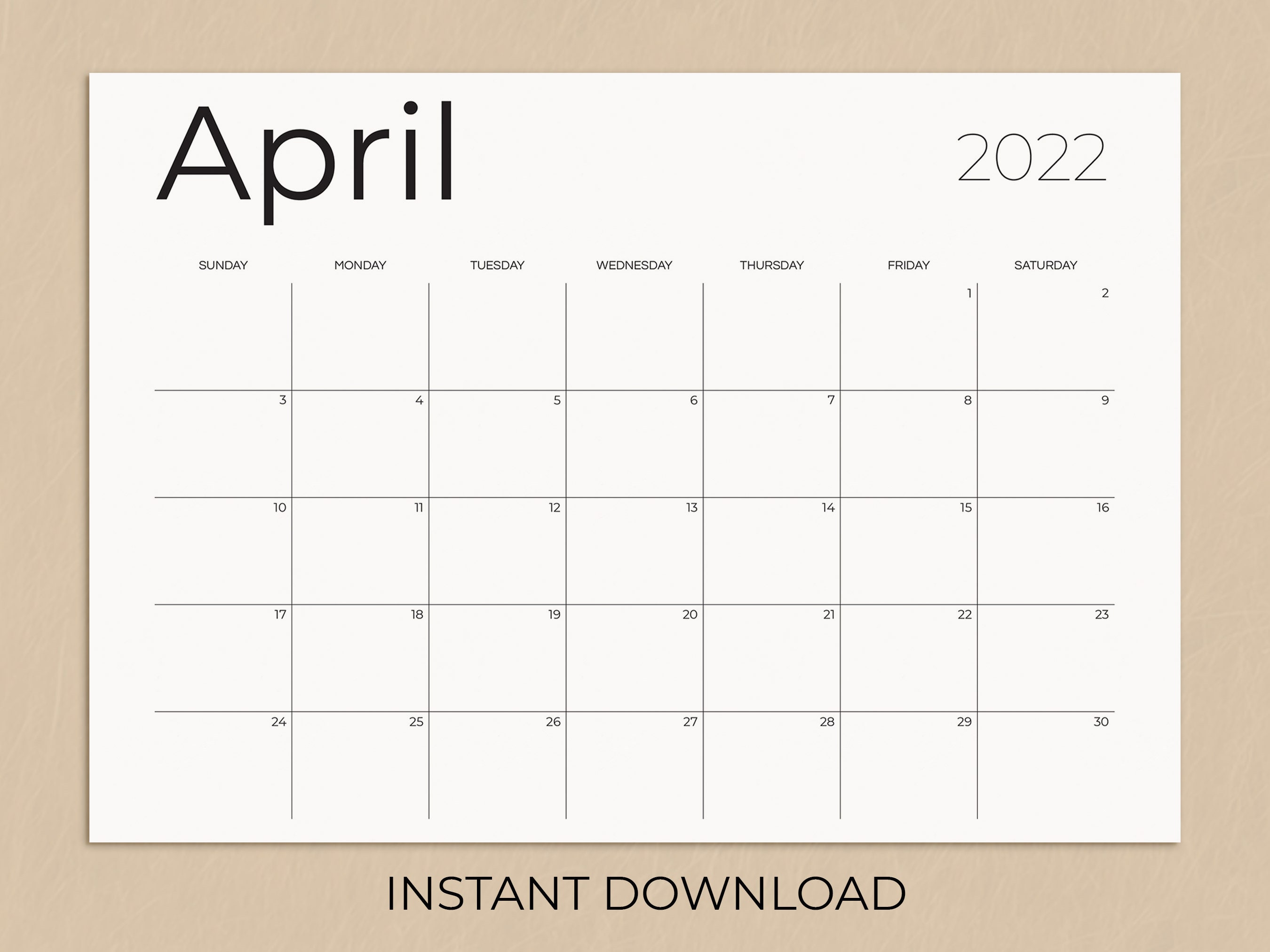 Prints Minimalist April Calendar Printable Digital Prints Art ...