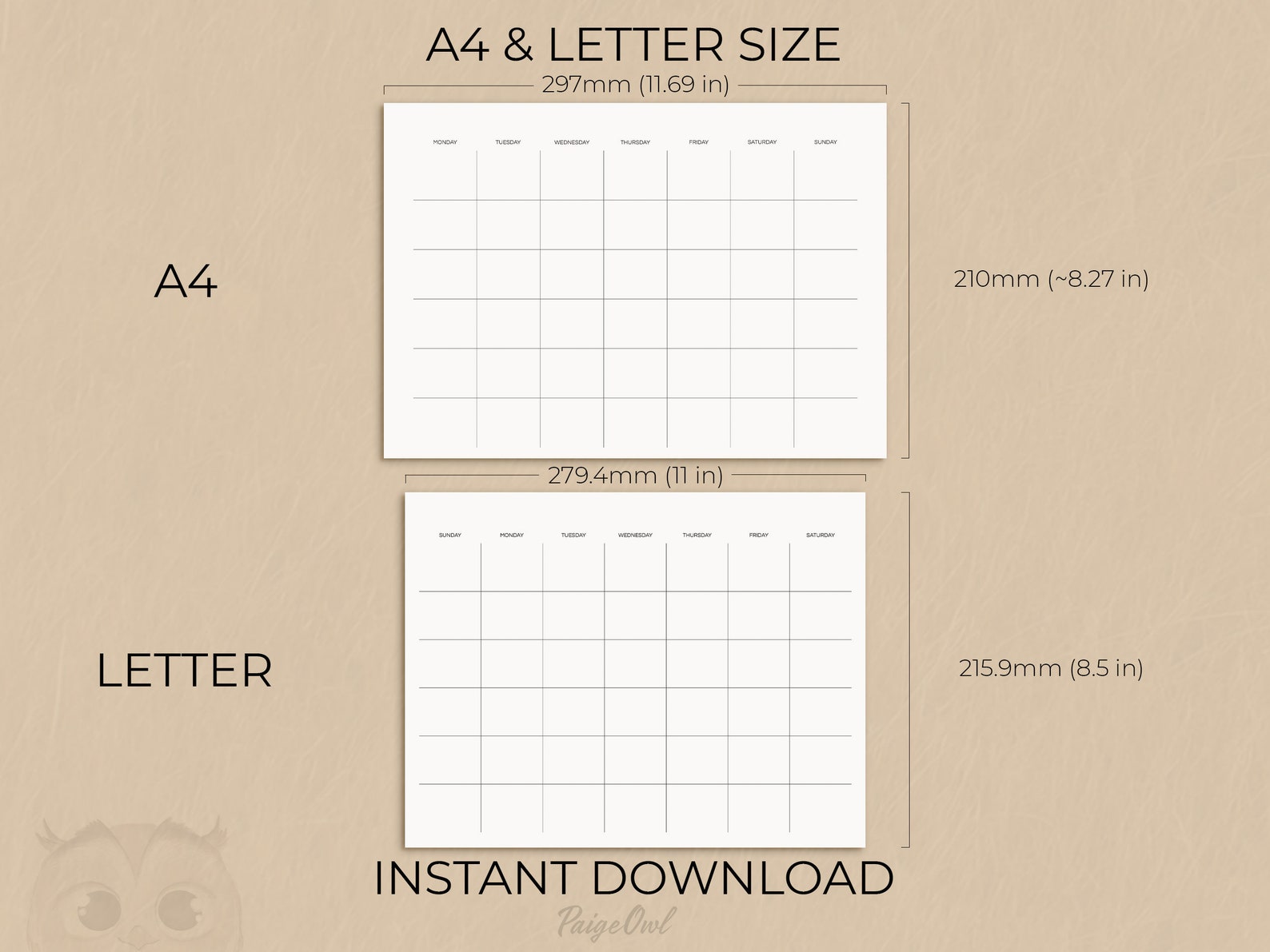 Blank Monthly Printable Calendar, Instant Download Minimalist Calendar ...