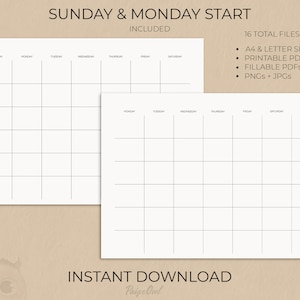 Blank Monthly Printable Calendar, Instant Download Minimalist Calendar ...