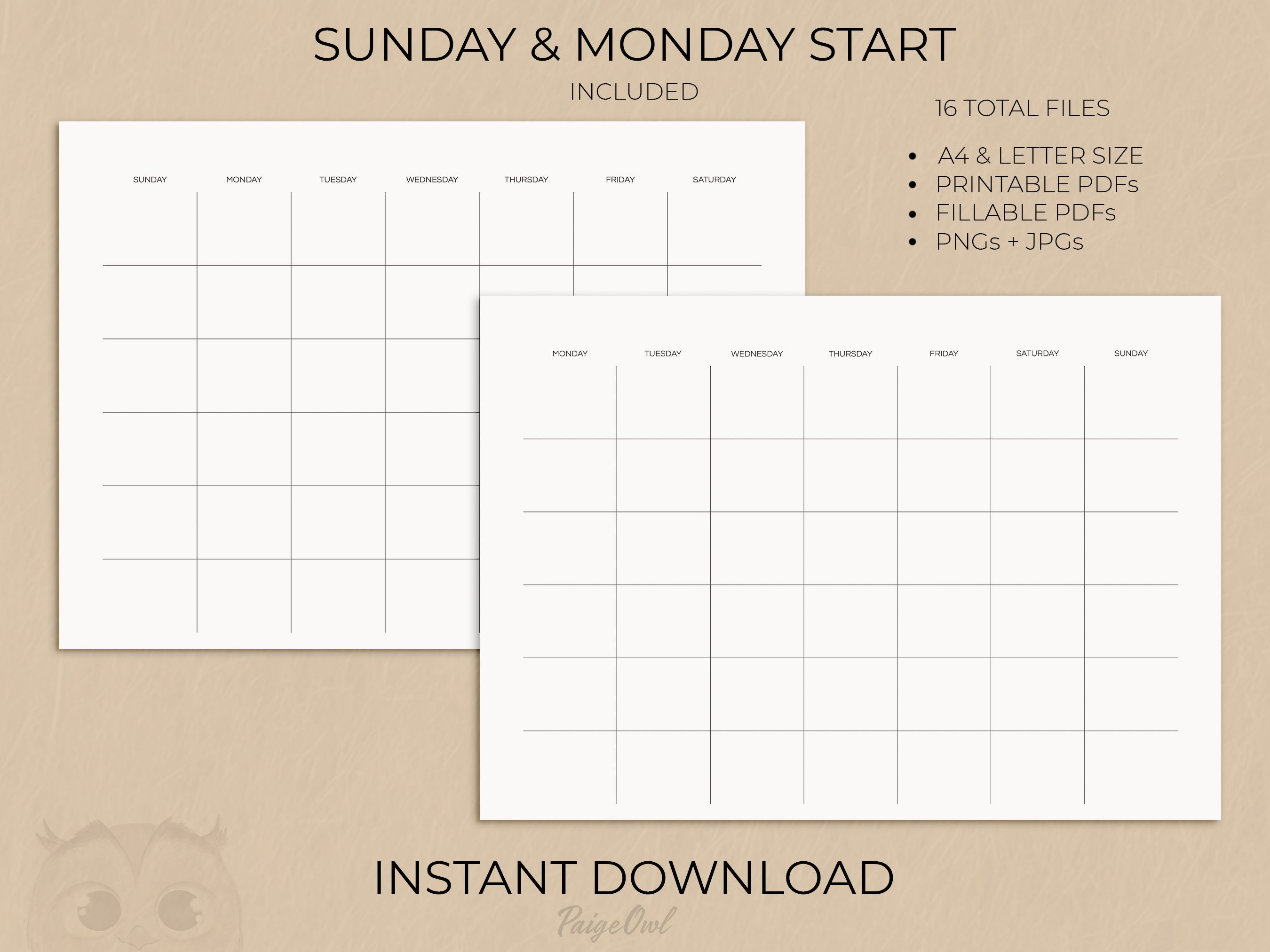Blank Monthly Printable Calendar, Instant Download Minimalist Calendar ...