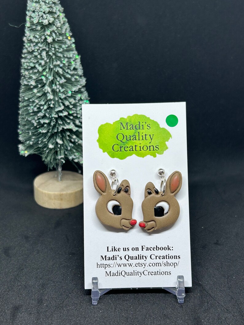 Christmas Red Nose Reindeer Polymer Clay Earrings - Etsy