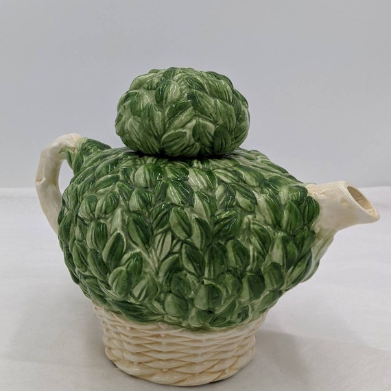Vintage Ethan Allen Decorative Teapot Leaf Shrubs Basket Weave - Etsy