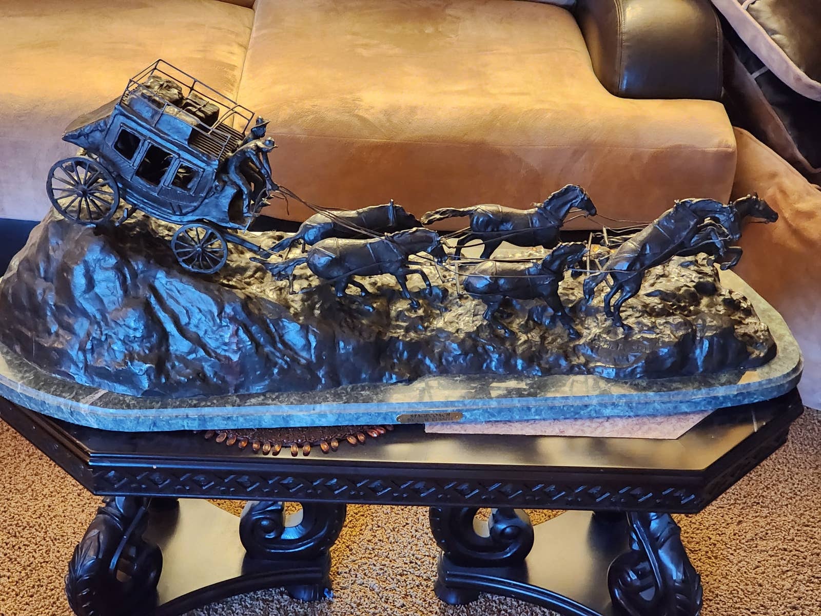 Large Monumental Stagecoach Bronze Sculpture Charles Russell Marble ...