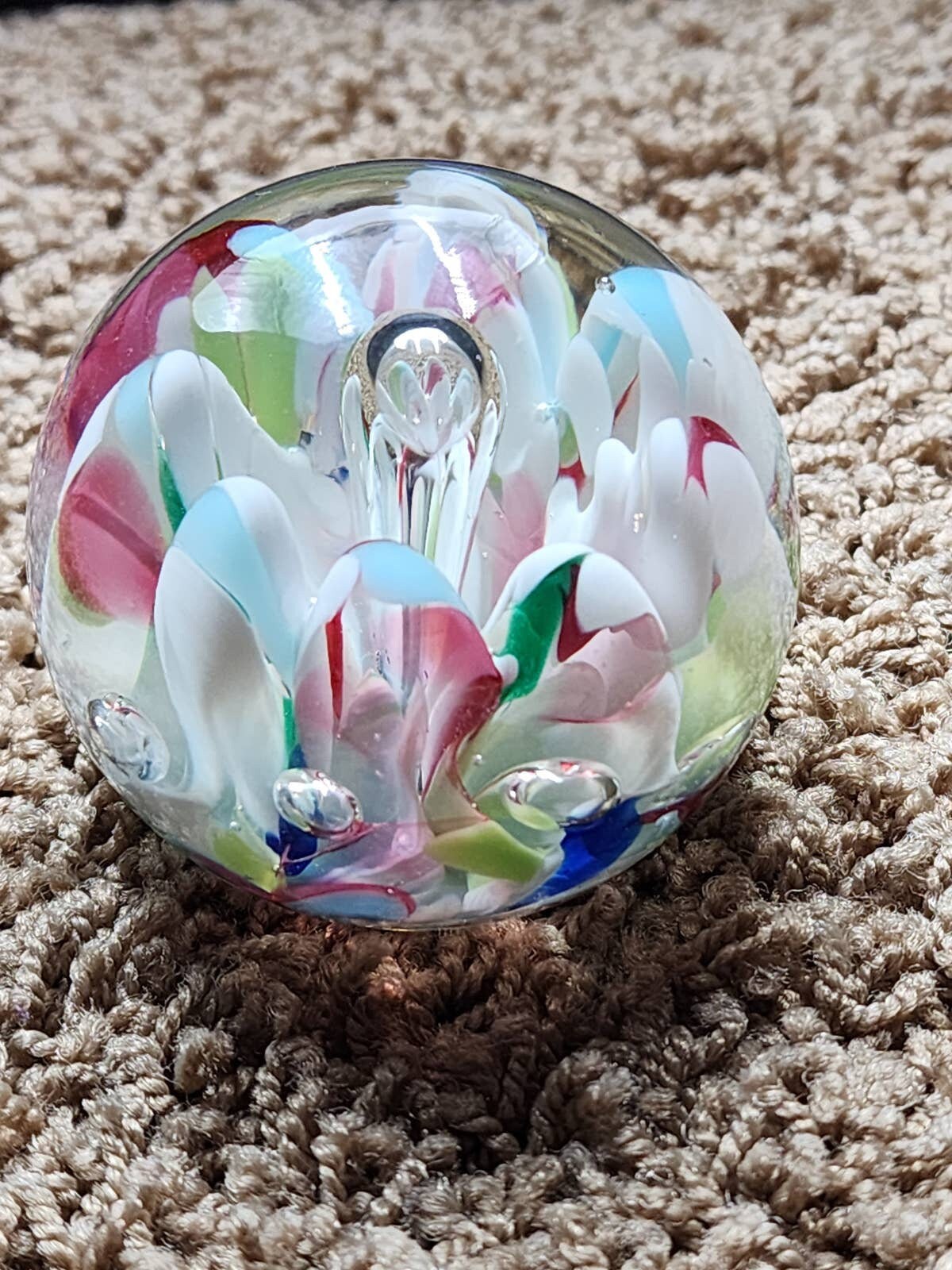 Beautiful Lampwork Paperweight Flower Bubble Art Glass Vintage ...