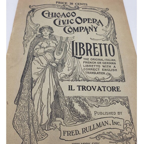 Early 1900s Chicago Civic Opera Program Libretto Fred Rullman | Etsy