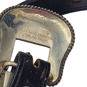 Vogt Belt Hand Tooled Steerhide Leather Sterling Silver Front Buckle ...