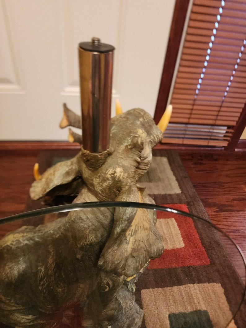 Vintage Elephant Glass Top Table Animal Wildlife Figurine Base ...