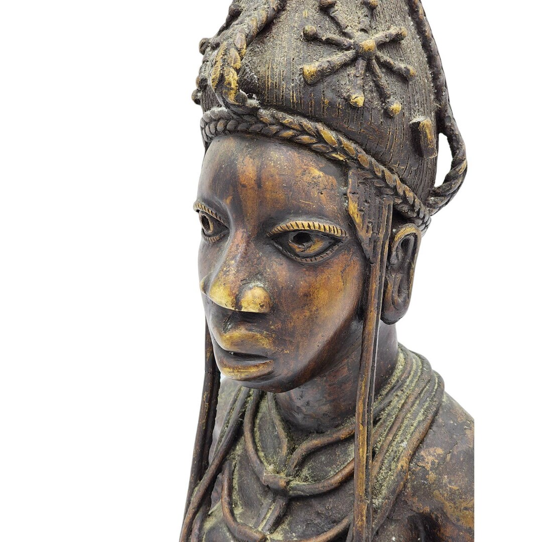 Antique African Benin Bronze Head Queen Mother Bust Sculpture Nigeria ...