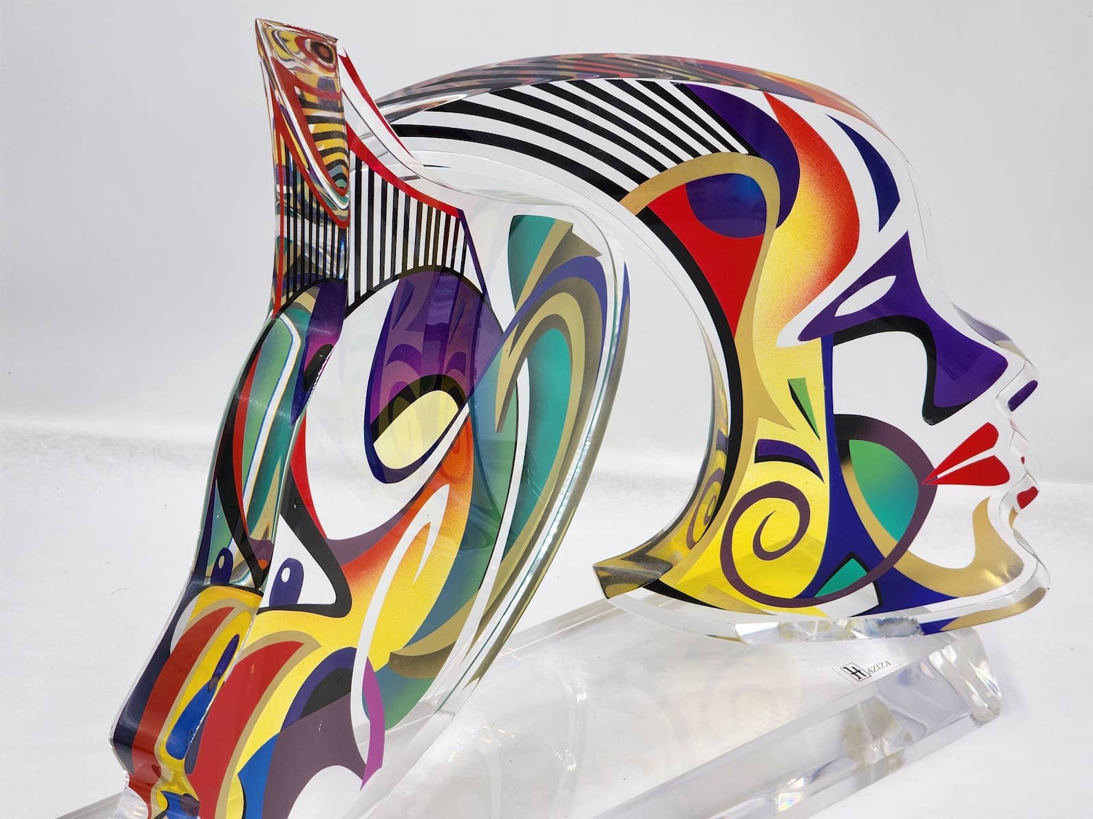 Shlomi Haziza Acrylic Sculpture Lucite Two Faces Avant Garde Modern Contemporary Statement ...