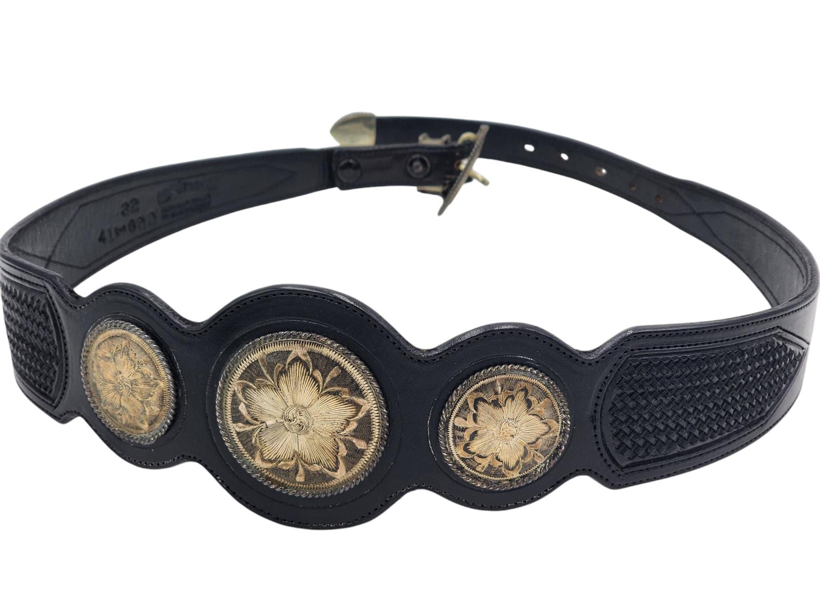 Vogt Belt Hand Tooled Steerhide Leather Sterling Silver Front Buckle ...