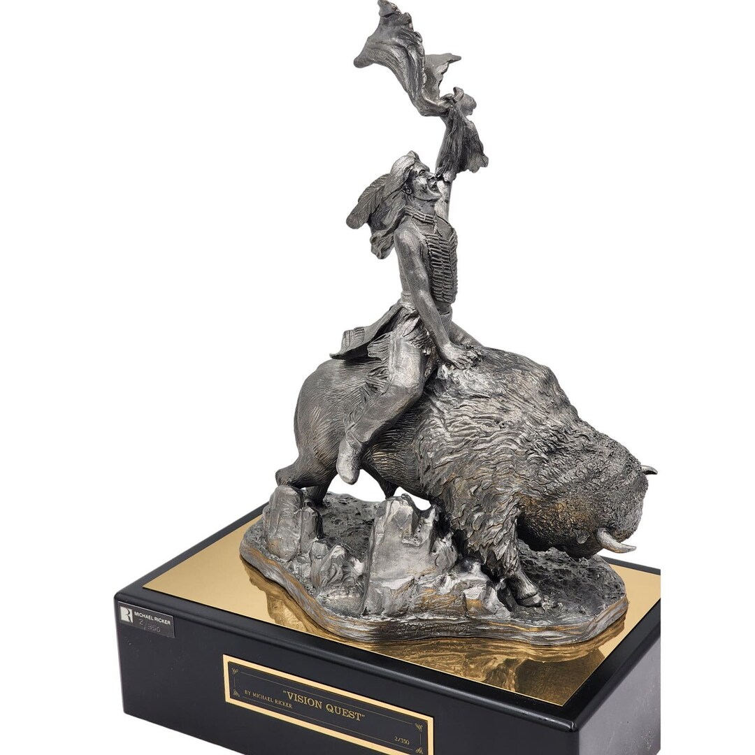Michael Ricker Pewter Sculpture Indian Figurine Riding Buffalo Vision ...
