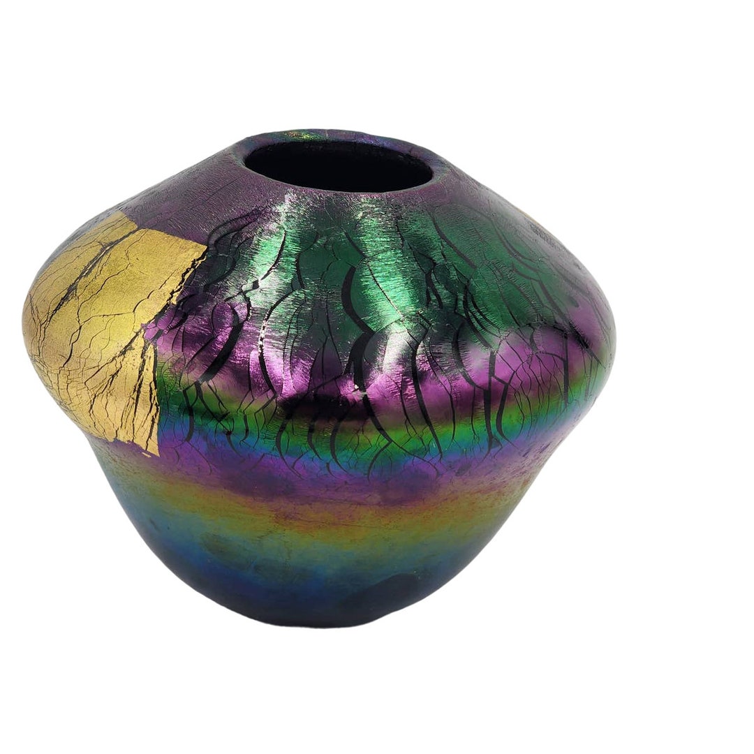 Robert Eickholt Glass Iridescent Art Vase Blown Glass Stretched Glass ...