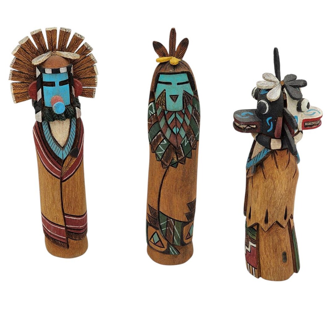 Native American Kachina 3 Figures Signed J. Nequatewa Zuni Hopi Corn ...