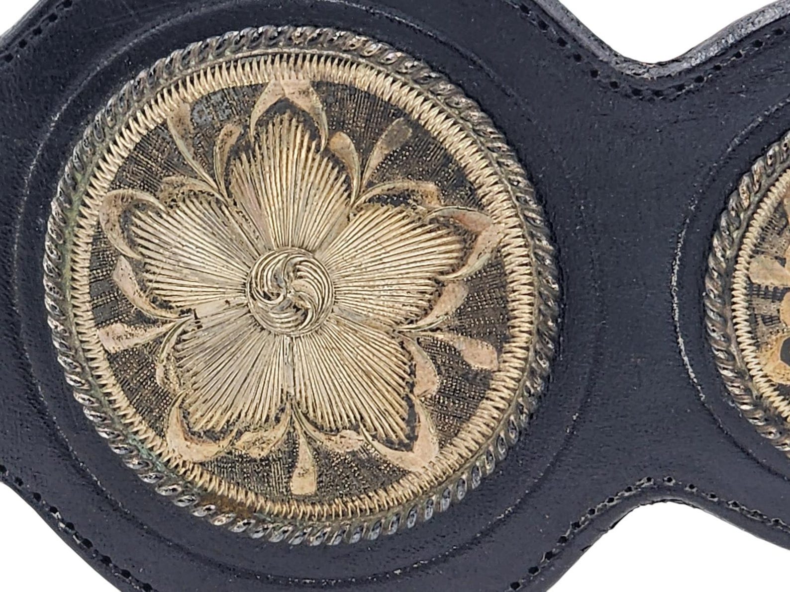 Vogt Belt Hand Tooled Steerhide Leather Sterling Silver Front Buckle ...