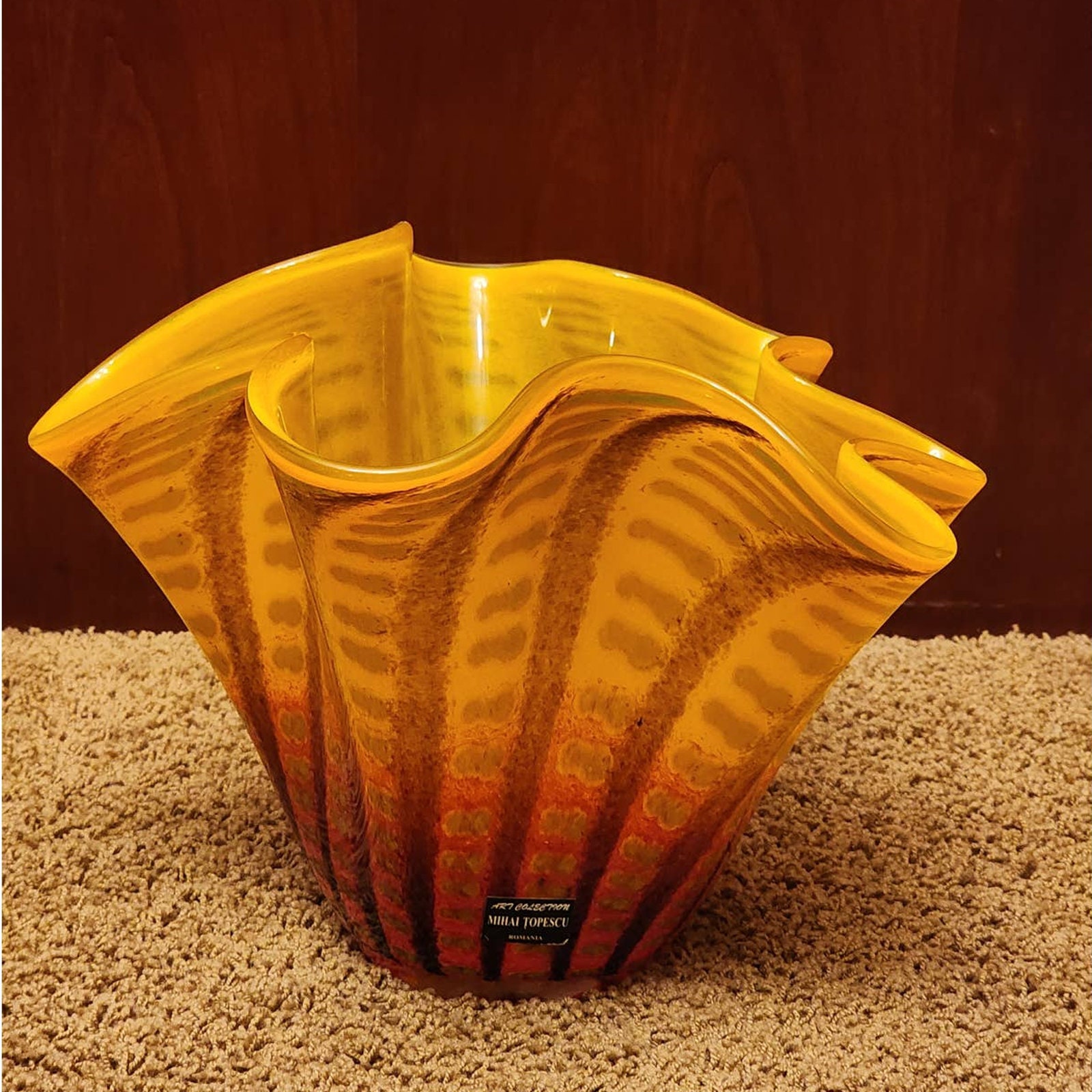 Mihai Topescu Vintage Art Glass Vase Bowl Irregular Shape Artist Signed ...