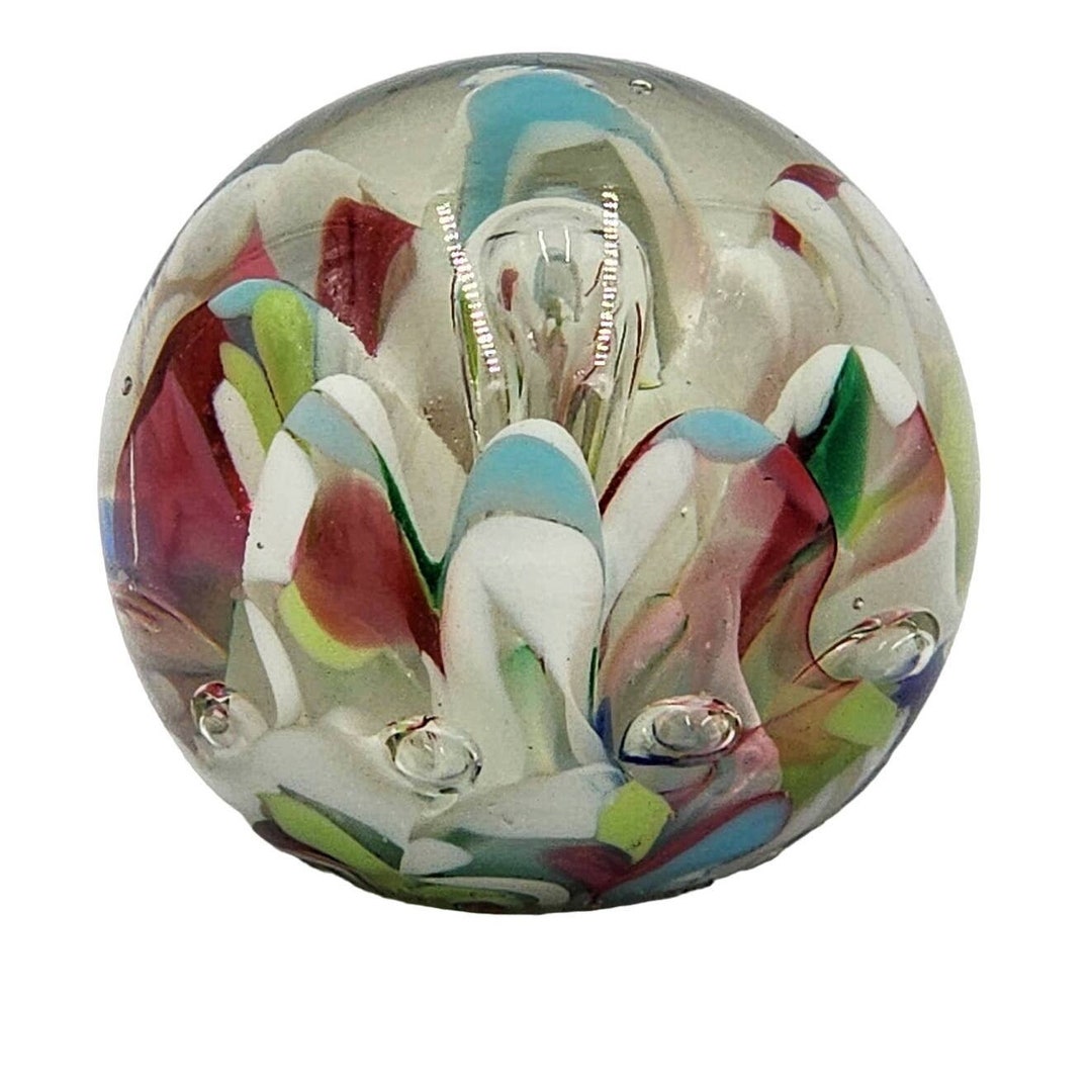 Beautiful Lampwork Paperweight Flower Bubble Art Glass Vintage ...