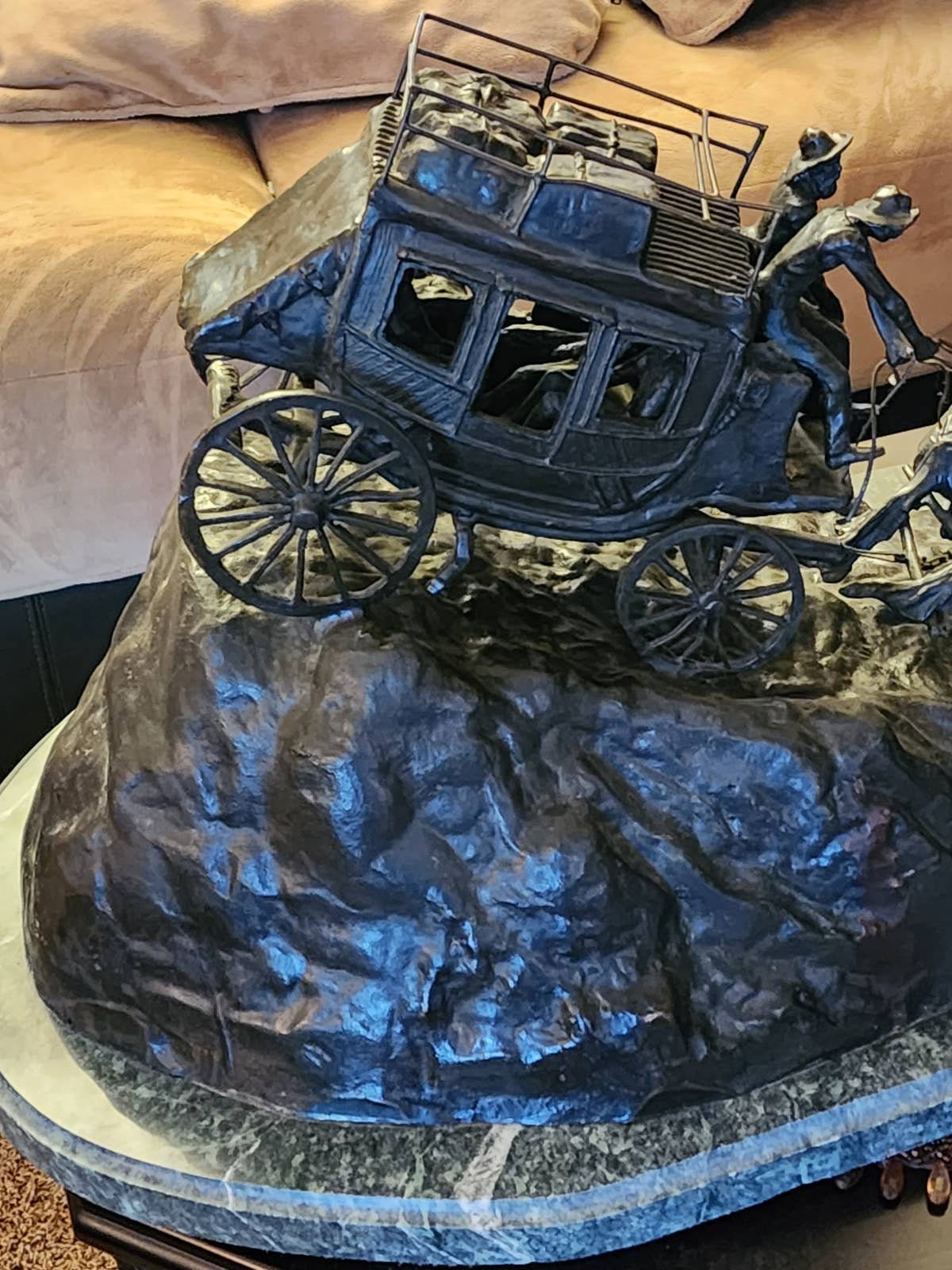 Large Monumental Stagecoach Bronze Sculpture Charles Russell Marble ...