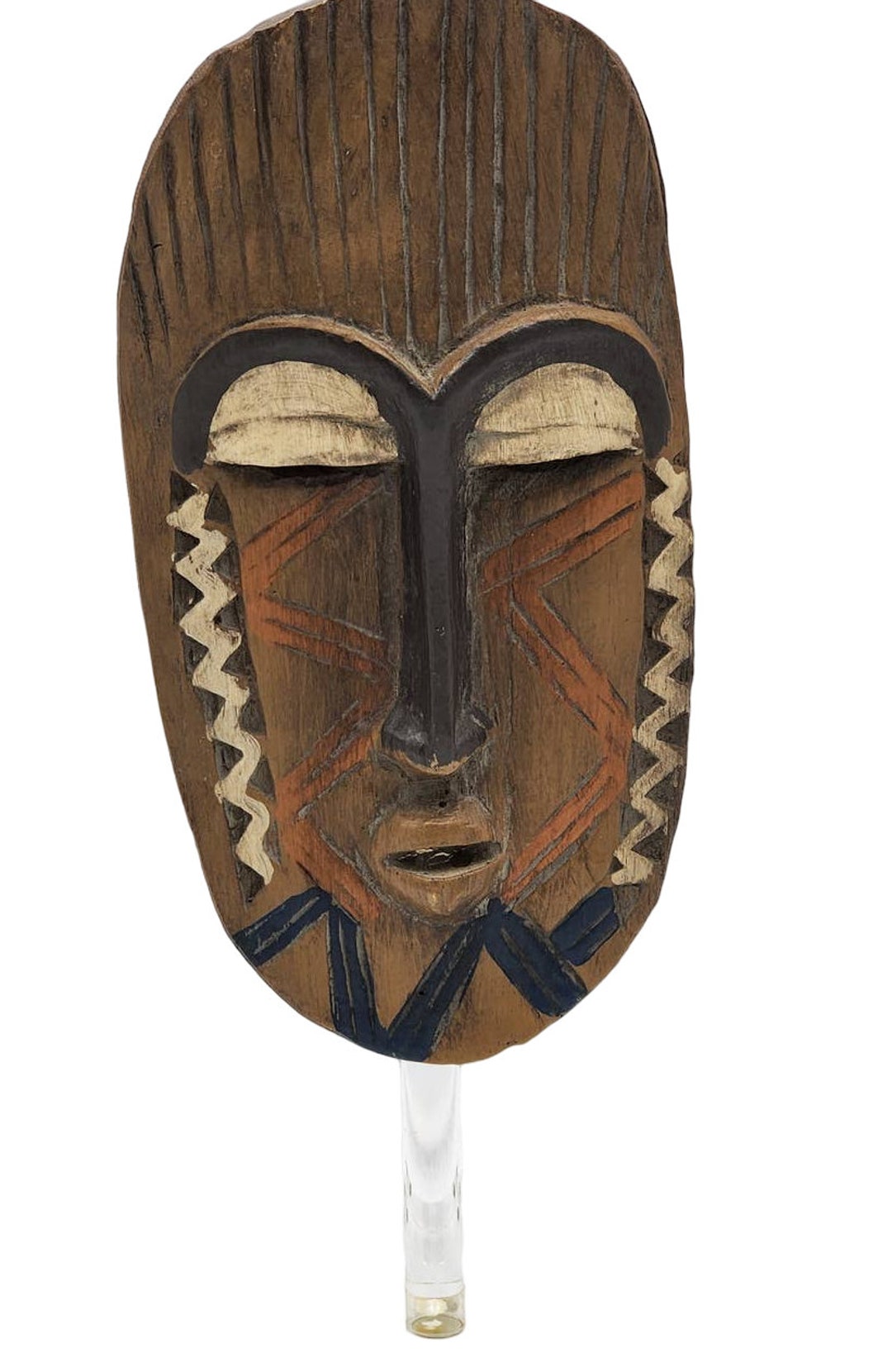 African Mask Lucite Stand Tribal Display Home Decor Art Oblong Oval ...