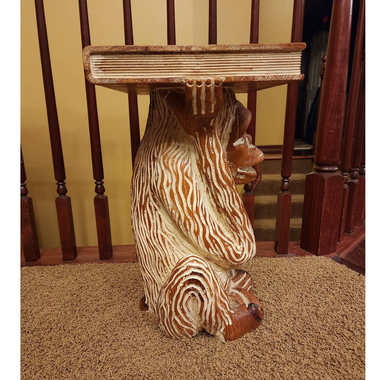 Monkey Vintage Side Table Book End Table Carved Wood Large Planter ...