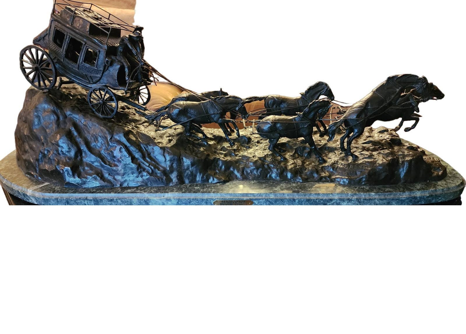 Large Monumental Stagecoach Bronze Sculpture Charles Russell Marble ...