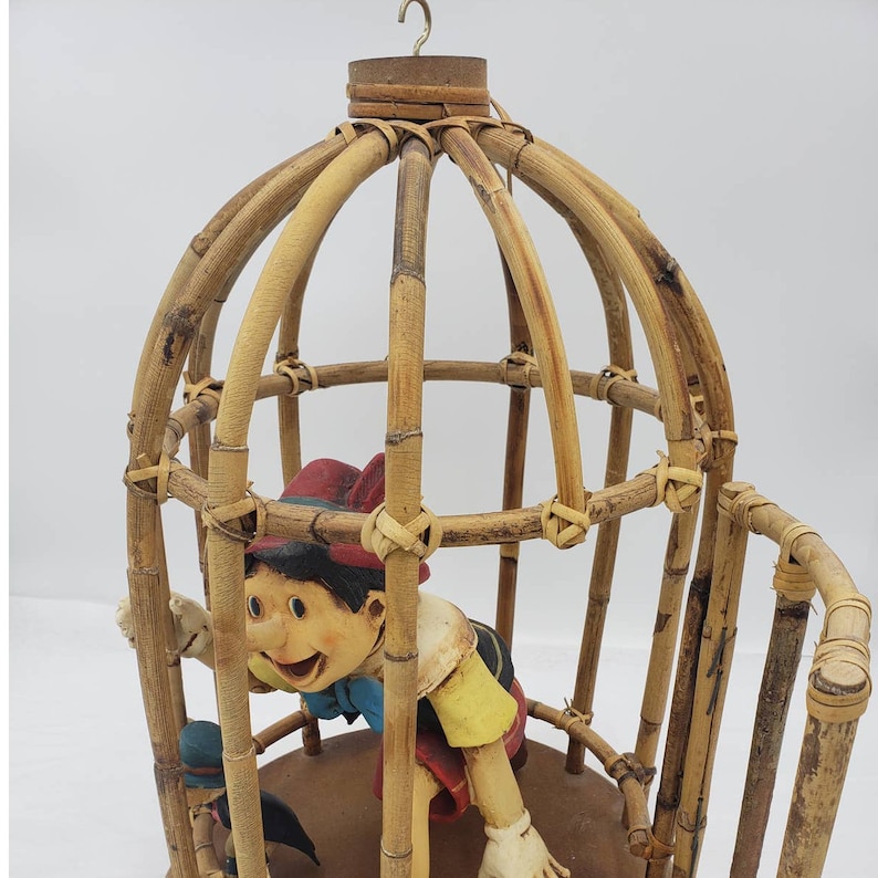 VTG Rare Walt Disney Pinocchio Jiminy Cricket Bamboo Cage That Opens ...