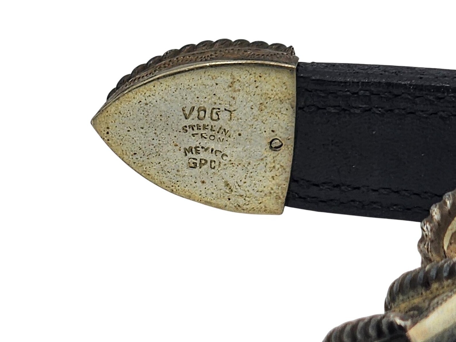 Vogt Belt Hand Tooled Steerhide Leather Sterling Silver Front Buckle ...