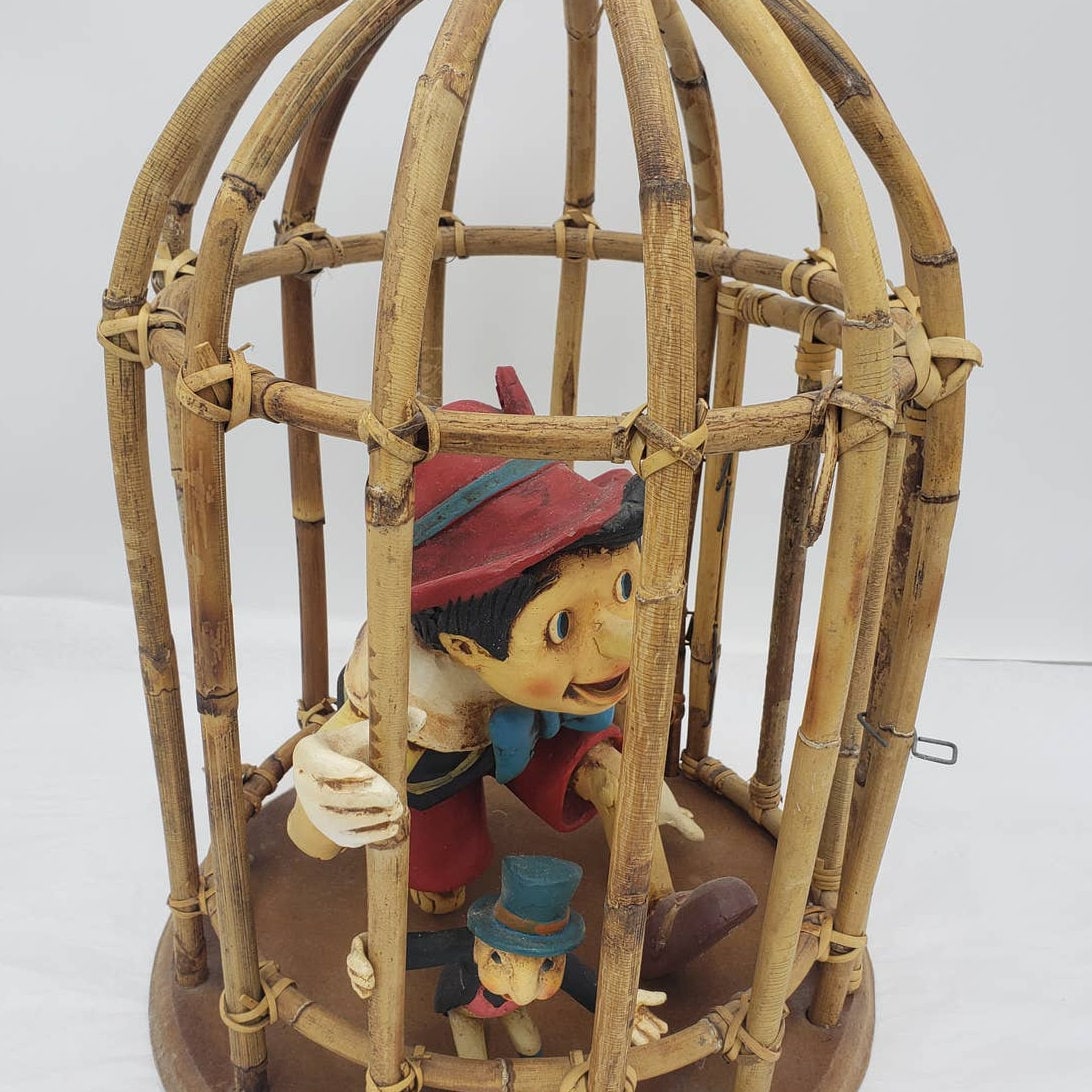 VTG Rare Walt Disney Pinocchio Jiminy Cricket Bamboo Cage That Opens ...