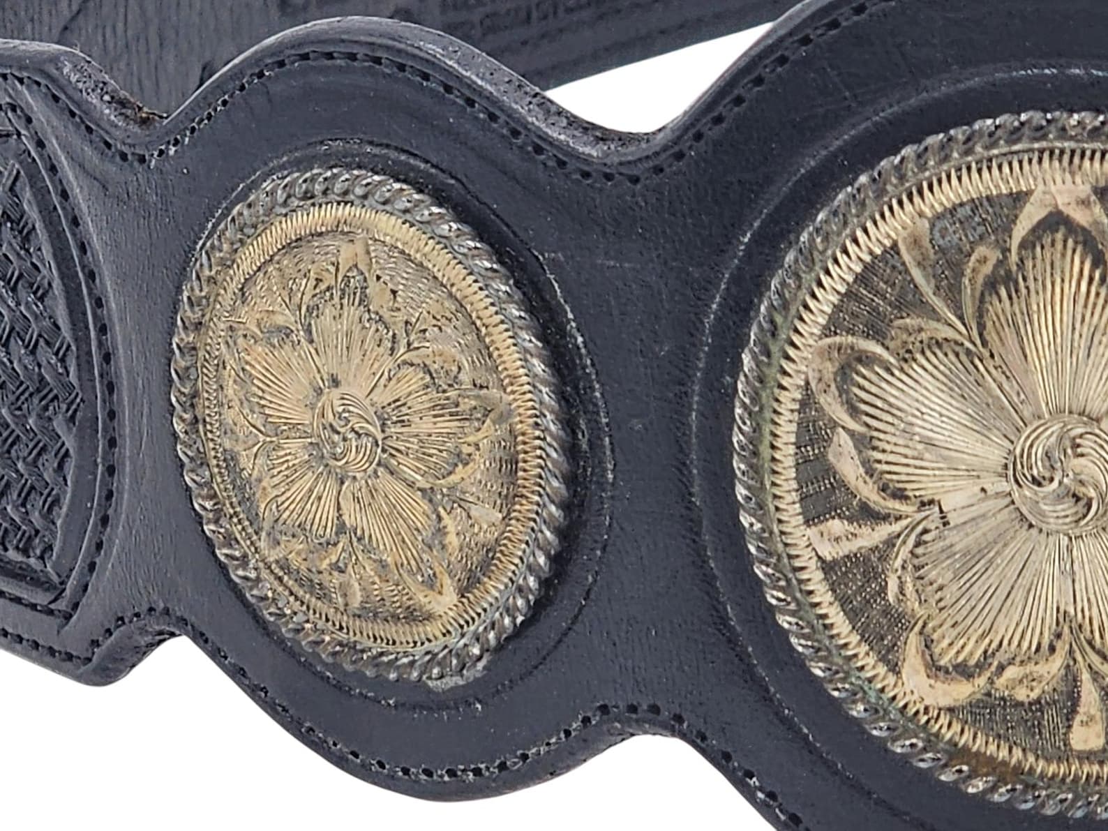Vogt Belt Hand Tooled Steerhide Leather Sterling Silver Front Buckle ...