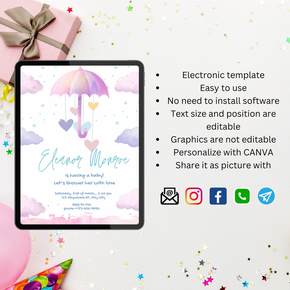 Baby Shower Invitation, A Digital Baby Shower Celebration, Editable ...