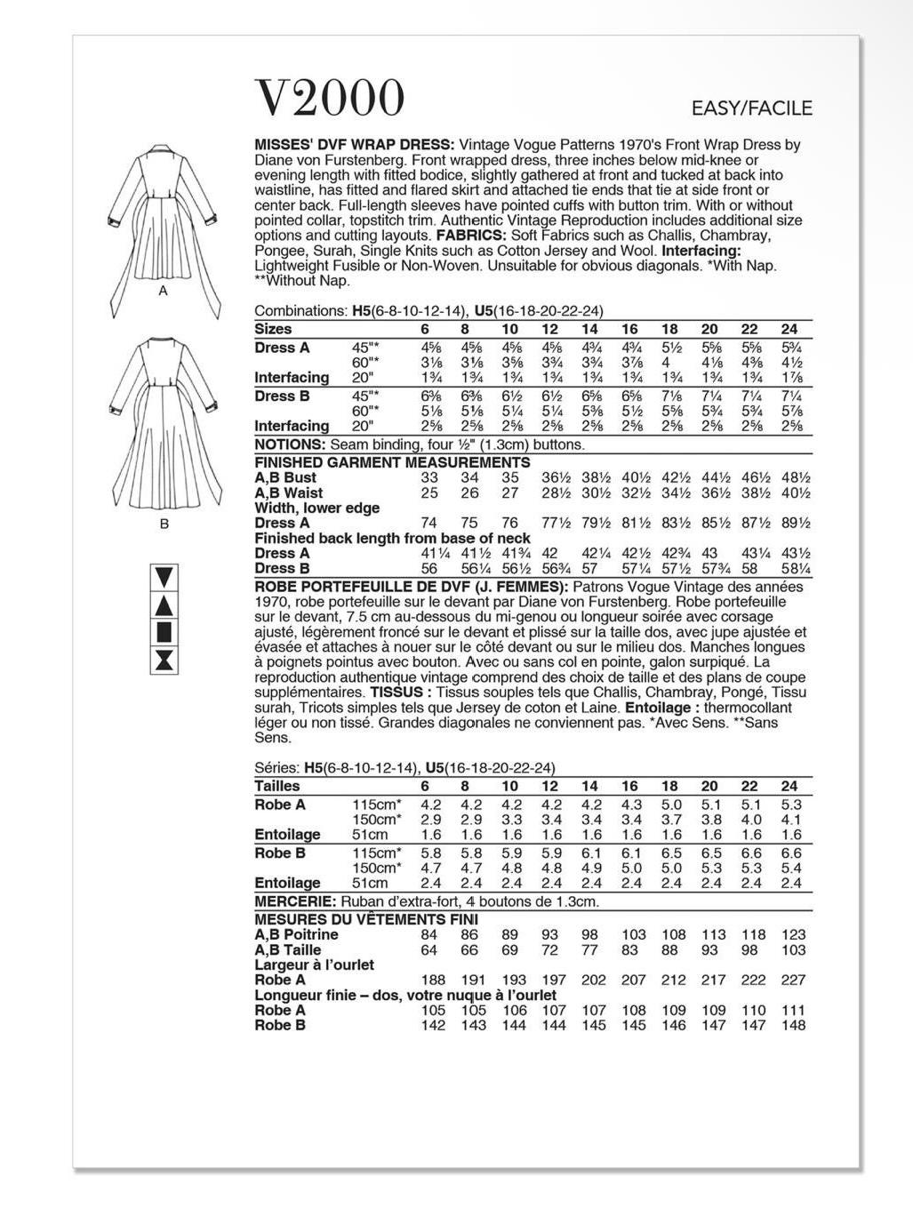 Vogue V2000 “american Designer Original” Sewing Pattern, Front Wrap ...