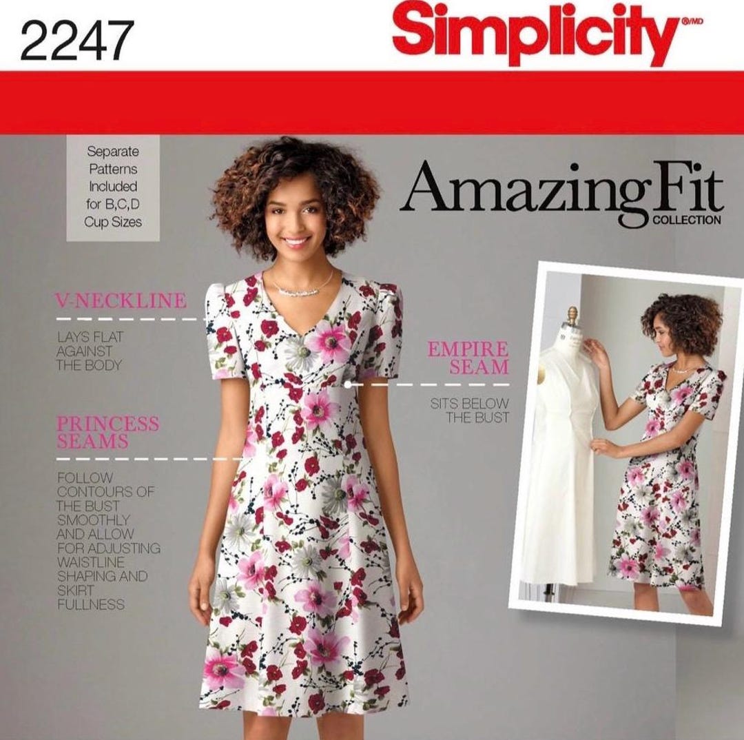 Simplicity 2247 Women's Sewing Pattern, Princess Seam Dress, V Neck ...