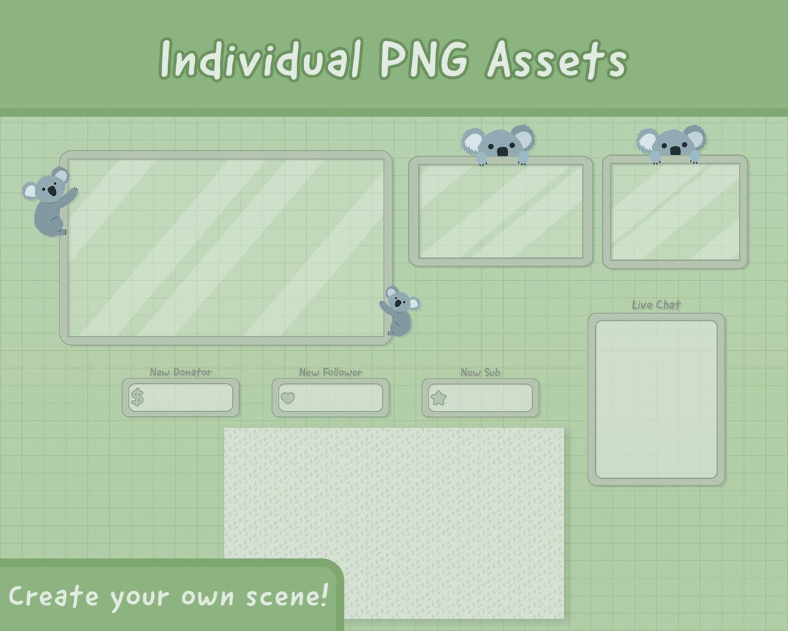 ANIMATED Cute Koala Twitch Overlay Stream Pack / Stream Alert / Cute ...