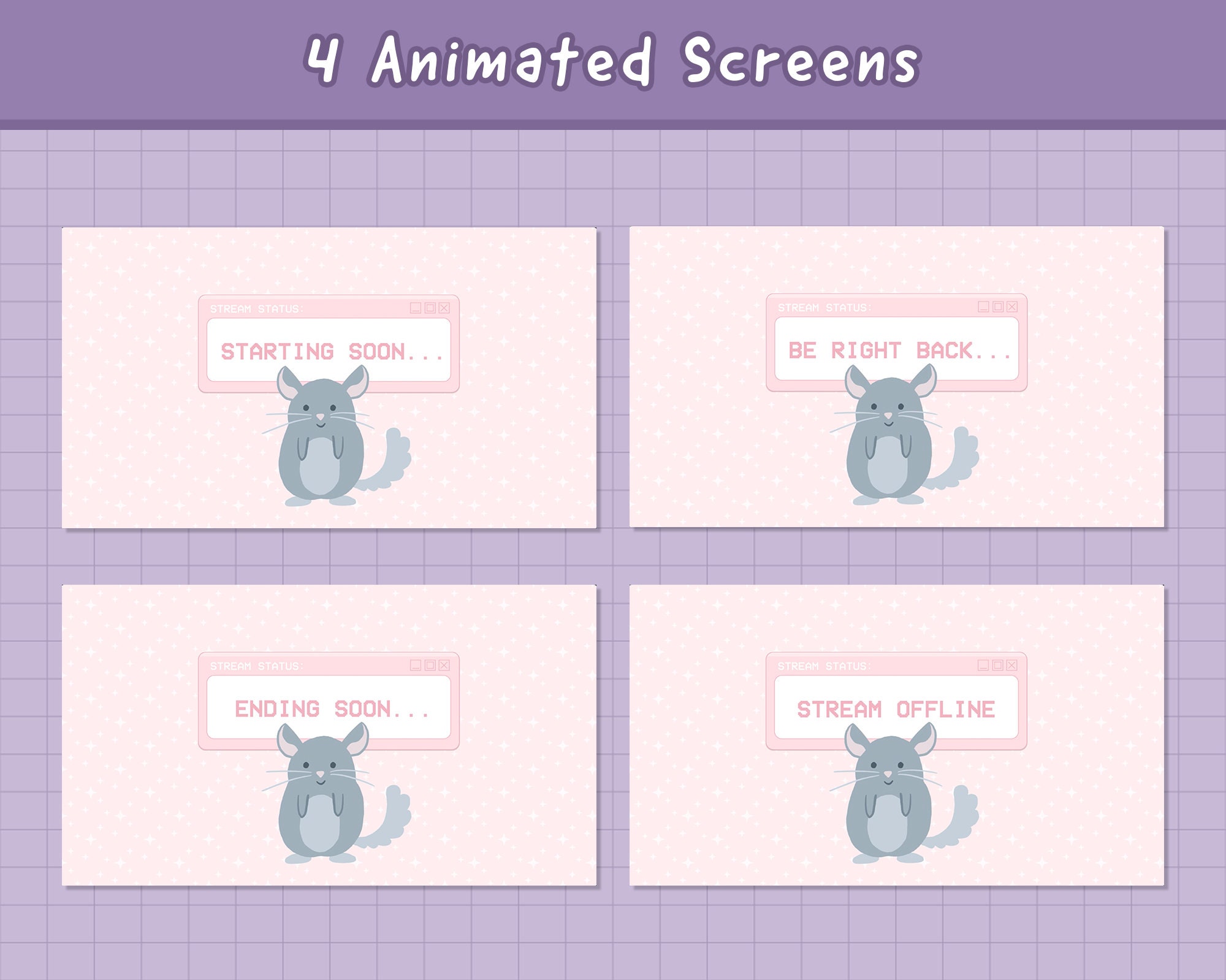ANIMATED Cute Chinchilla Twitch Overlay Stream Pack / Stream Alert ...