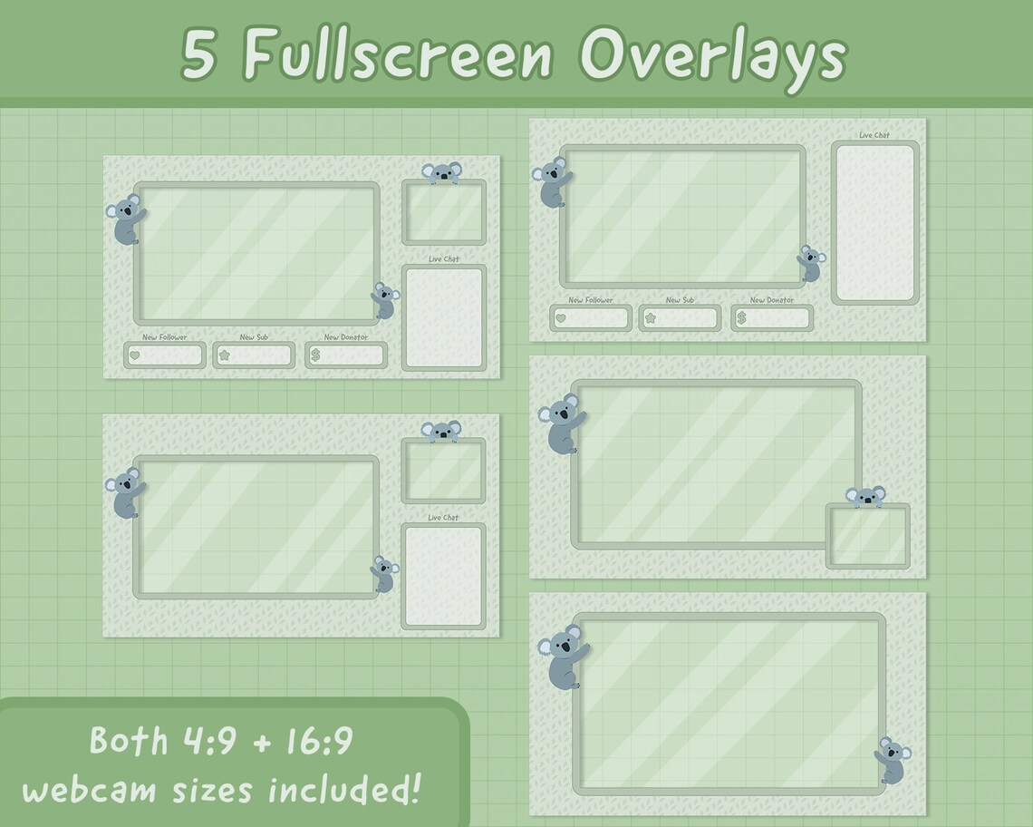 ANIMATED Cute Koala Twitch Overlay Stream Pack / Stream Alert / Cute ...