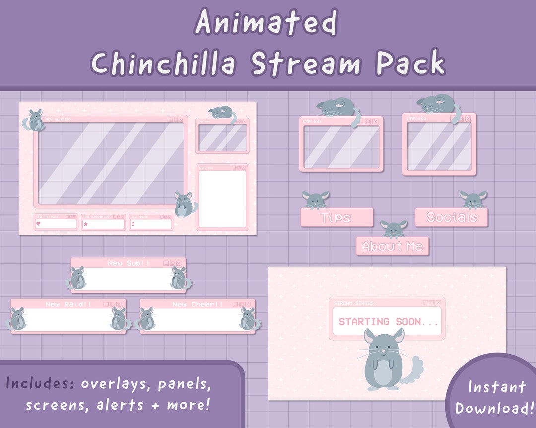 ANIMATED Cute Chinchilla Twitch Overlay Stream Pack / Stream Alert ...