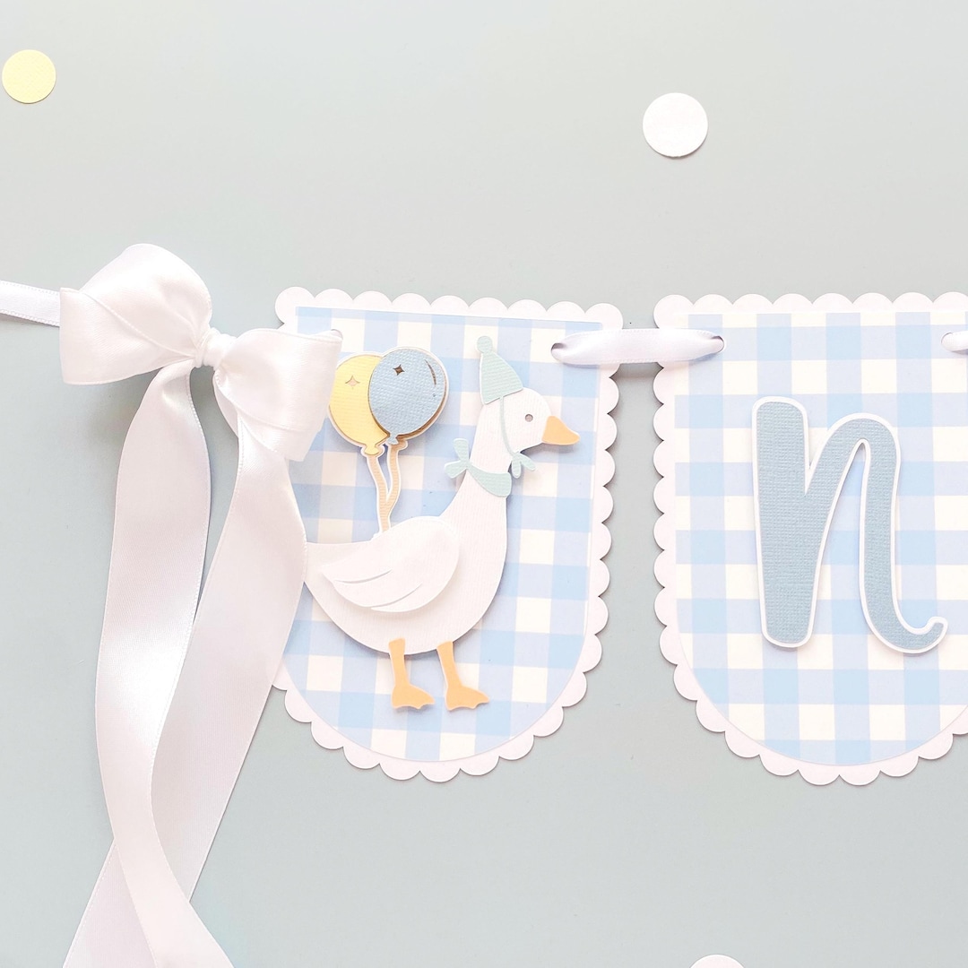 One Silly Goose Highchair Banner Boy – Blue Gingham 1st Birthday Banner ...