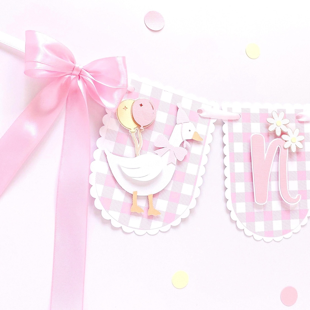 One Silly Goose High Chair Banner - Vintage Pink Gingham Geese Theme ...