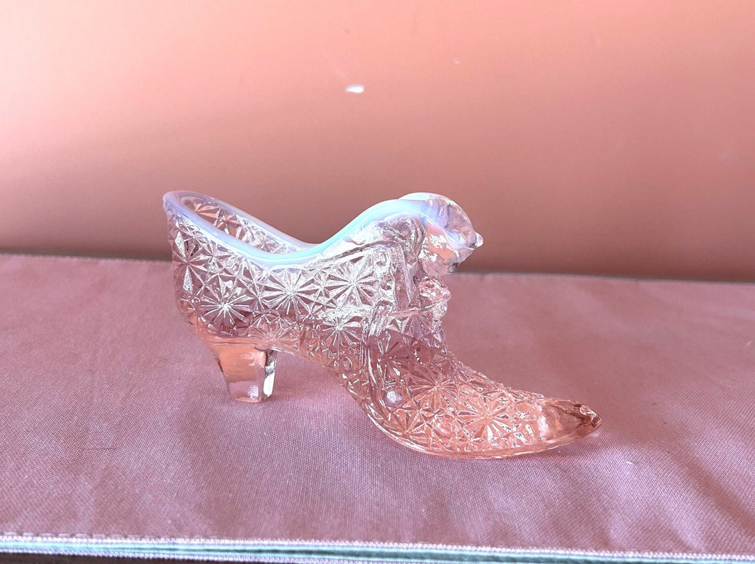Vintage Rose/light Pink Miniature Glass Slipper/shoe With Flower ...