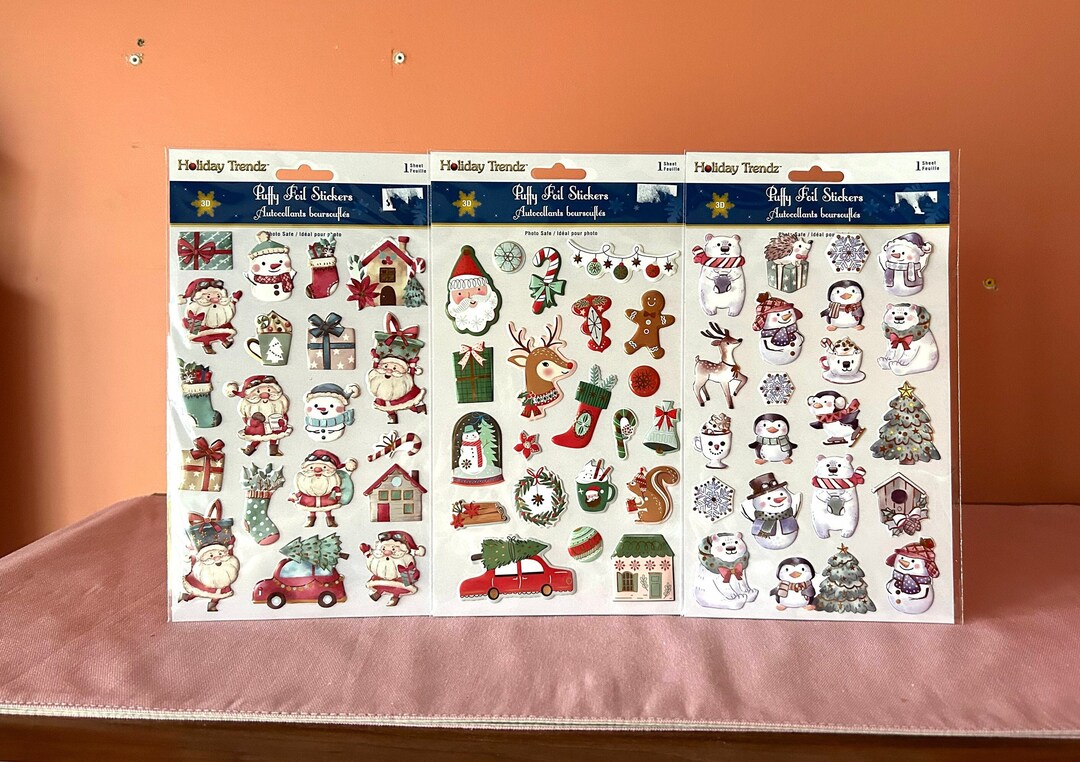 Christmas/winter Themed Puffy Foil Stickers (3 Packs Included-1 Sheet ...